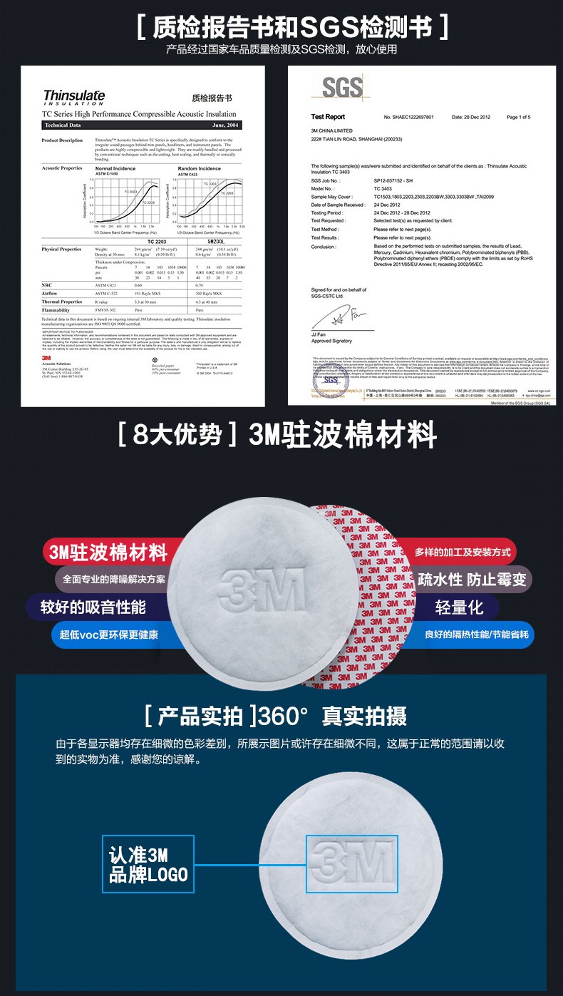3M新雪丽汽车吸音棉SM200L驻波棉-重庆圣听汽车音响